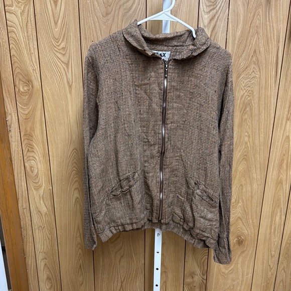 Flax | Jackets & Coats | Flax Brown Textured Linen Zipup Jacket Medium ...